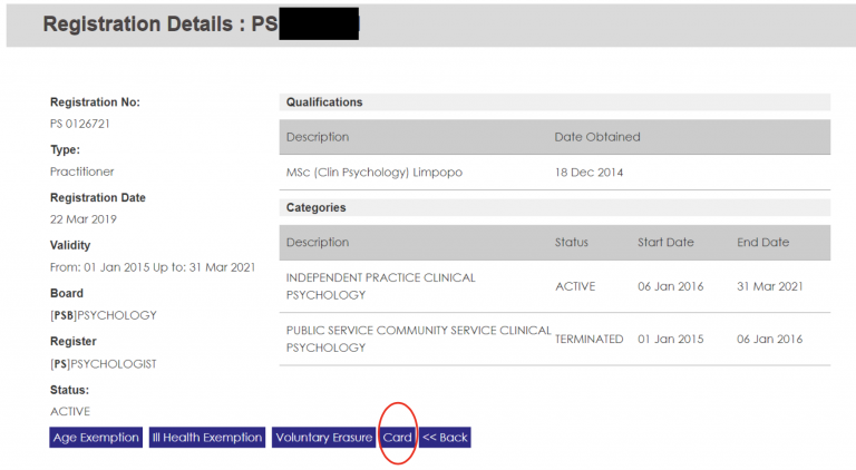 HPCSA portal for online registration and practitioner cards